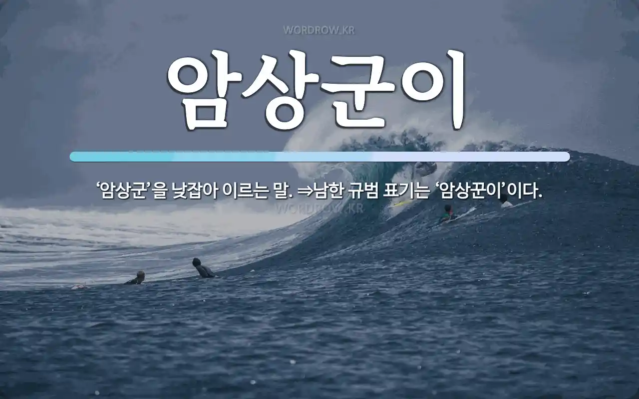 암상군이 뜻 ‘암상군을 낮잡아 이르는 말 ⇒남한 규범 표기는 ‘암상꾼이이다