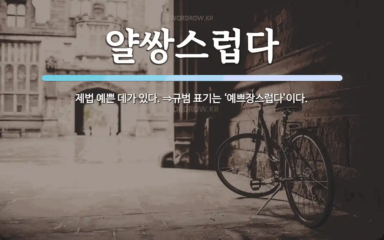 얄쌍스럽다 뜻 제법 예쁜 데가 있다 ⇒규범 표기는 ‘예쁘장스럽다이다