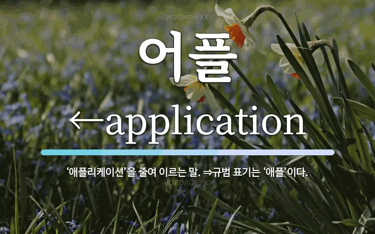 어플 뜻 ‘애플리케이션을 줄여 이르는 말 ⇒규범 표기는 ‘애플이다