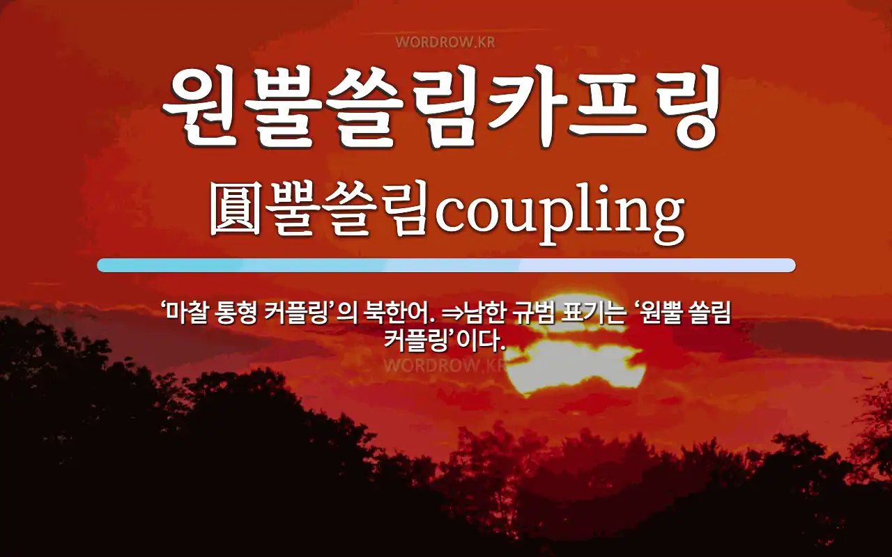 원뿔쓸림카프링 뜻 ‘마찰 통형 커플링의 북한어 ⇒남한 규범 표기는 ‘원뿔 쓸림 커플링이다