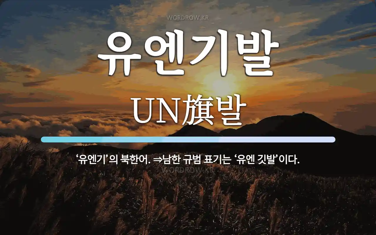 유엔기발 뜻 ‘유엔기의 북한어 ⇒남한 규범 표기는 ‘유엔 깃발이다