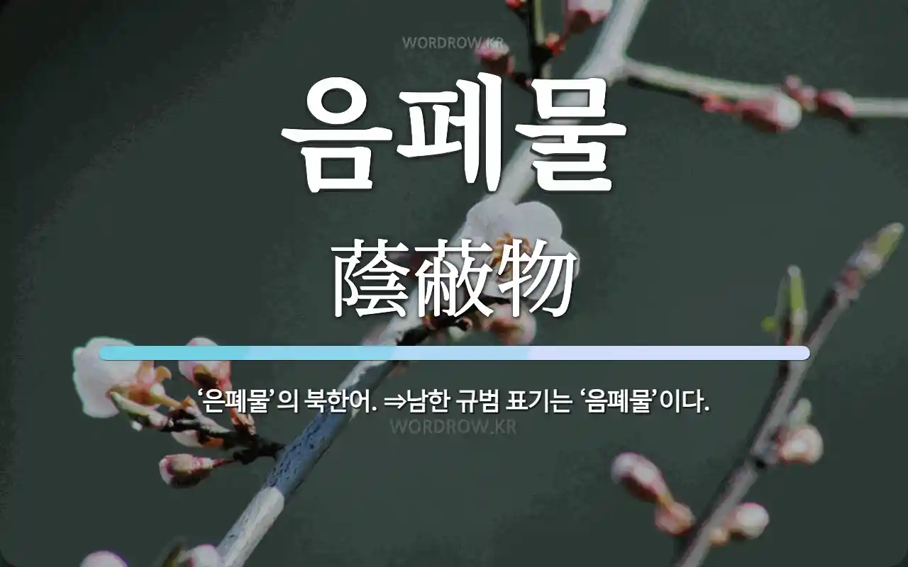음페물 뜻 ‘은폐물의 북한어 ⇒남한 규범 표기는 ‘음폐물이다