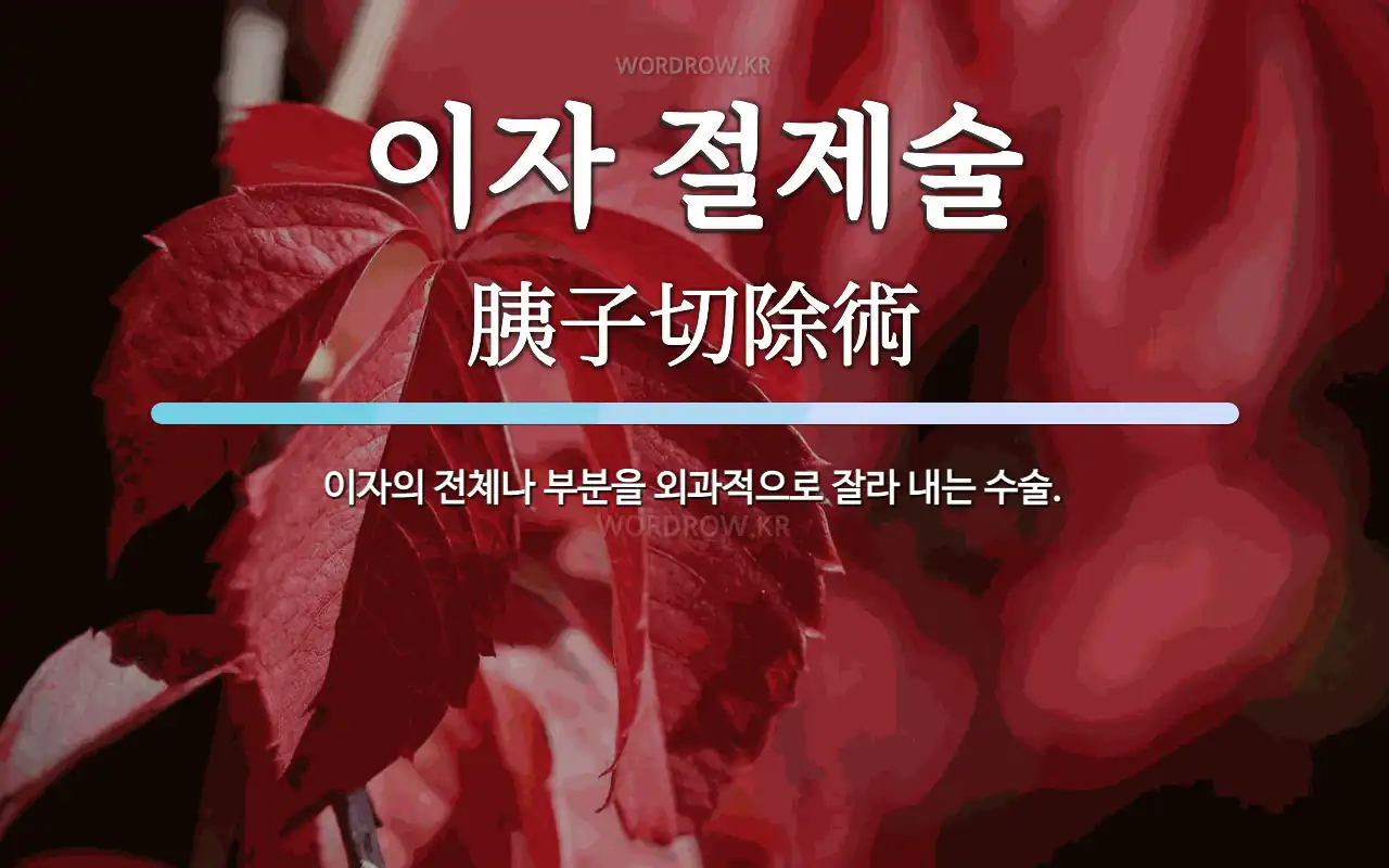 이자 절제술 뜻 이자의 전체나 부분을 외과적으로 잘라 내는 수술