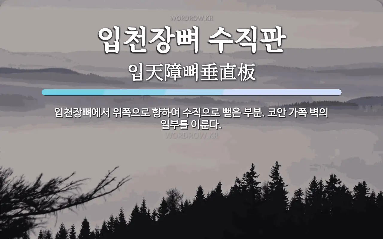 입천장뼈 수직판 뜻 입천장뼈에서 위쪽으로 향하여 수직으로 뻗은 부분 코안 가쪽 벽의 일부를 이룬다