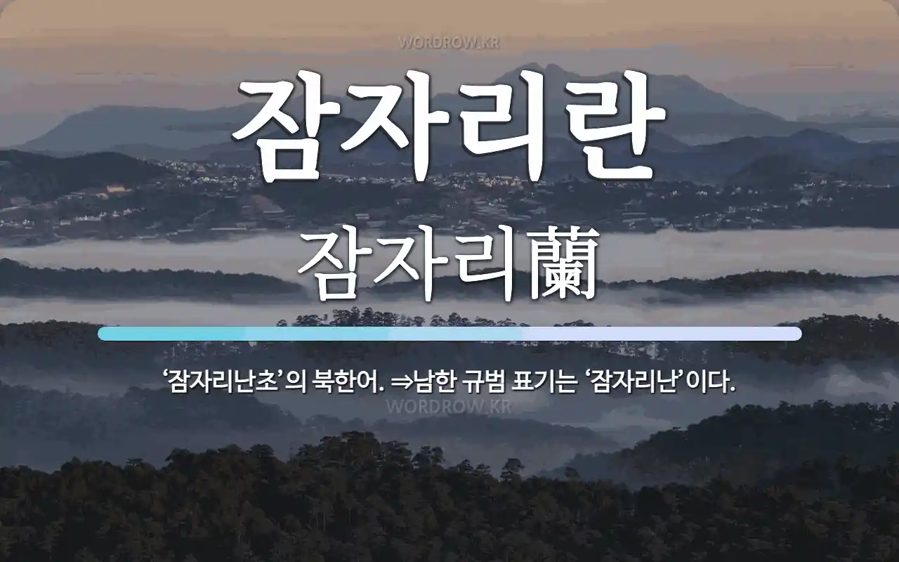 잠자리란 뜻 ‘잠자리난초의 북한어 ⇒남한 규범 표기는 ‘잠자리난이다