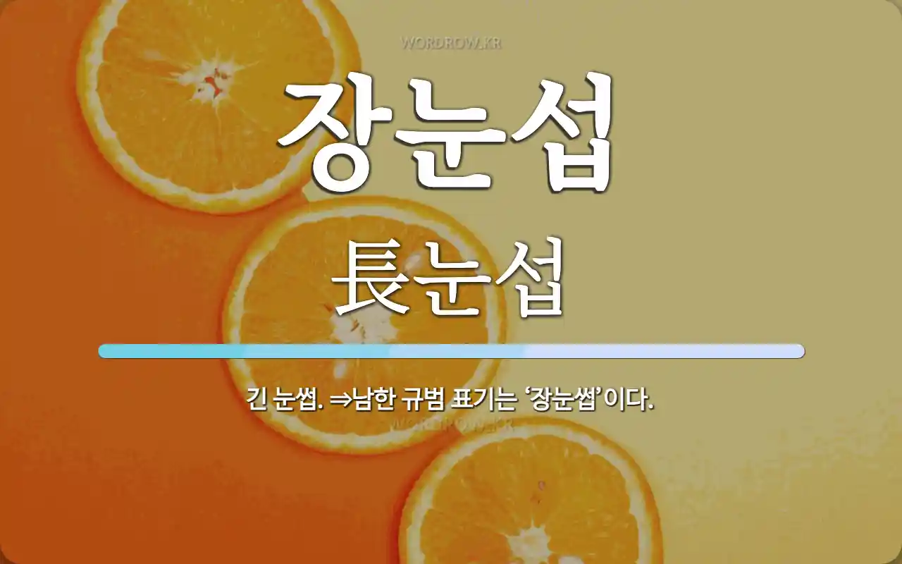 장눈섭 뜻 긴 눈썹 ⇒남한 규범 표기는 ‘장눈썹이다