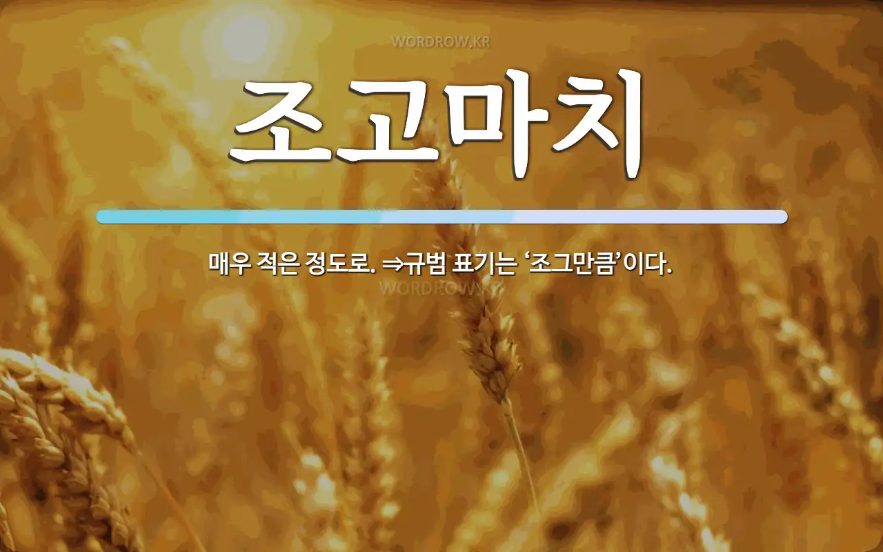 조고마치 뜻 매우 적은 정도로 ⇒규범 표기는 ‘조그만큼이다