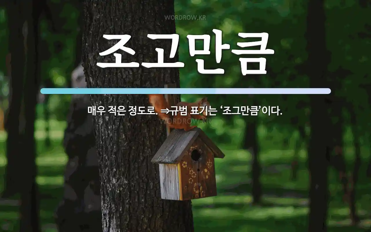 조고만큼 뜻 매우 적은 정도로 ⇒규범 표기는 ‘조그만큼이다