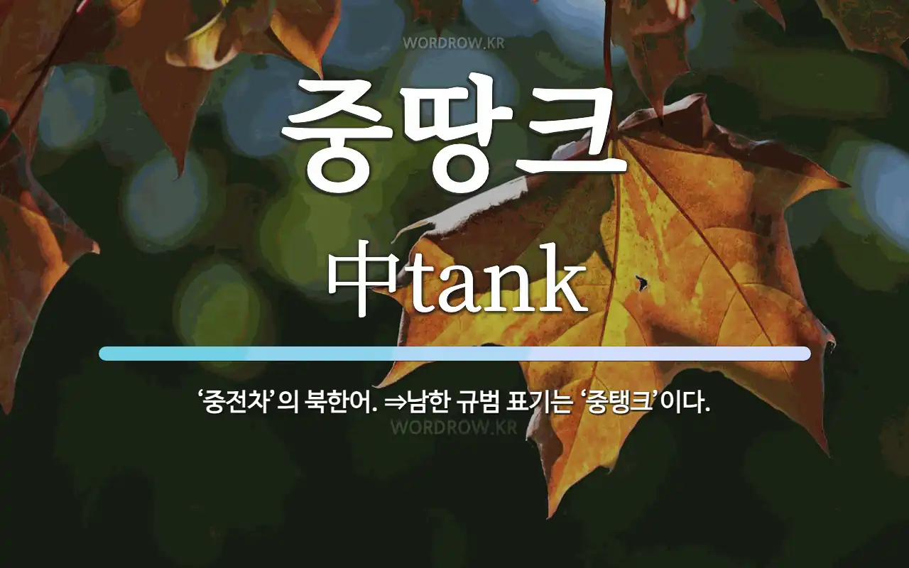 중땅크 뜻 ‘중전차의 북한어 ⇒남한 규범 표기는 ‘중탱크이다
