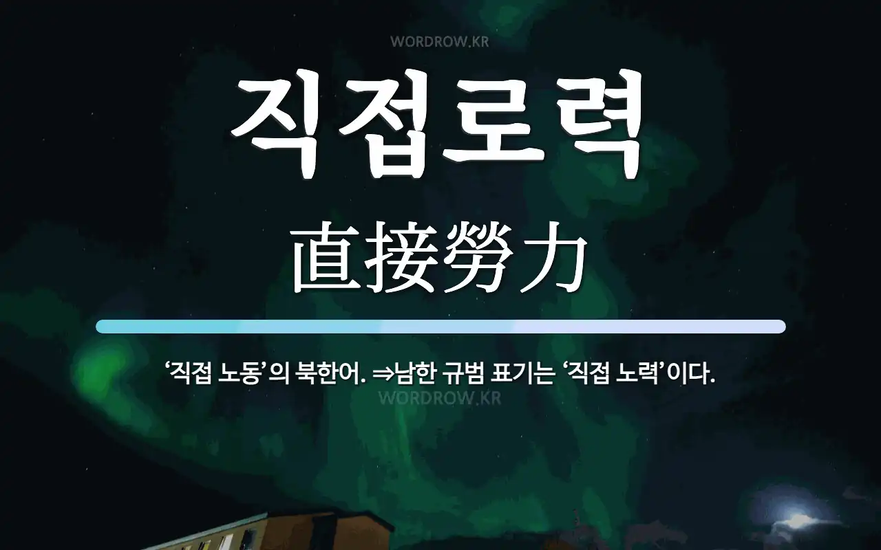 직접로력 뜻 ‘직접 노동의 북한어 ⇒남한 규범 표기는 ‘직접 노력이다