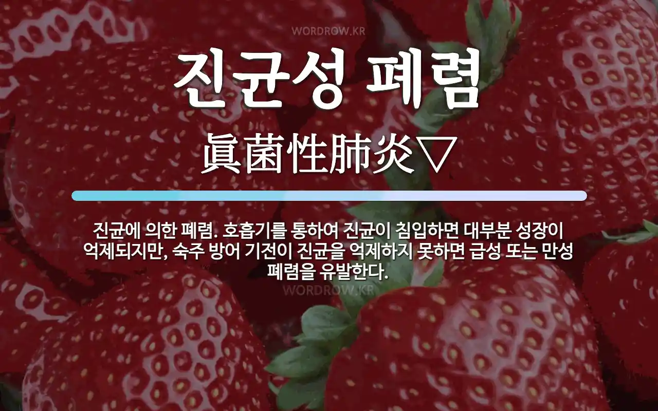진균성 폐렴 뜻 진균에 의한 폐렴 호흡기를 통하여 진균이 침입하면 대부분 성장이 억제되지만 숙주 방어