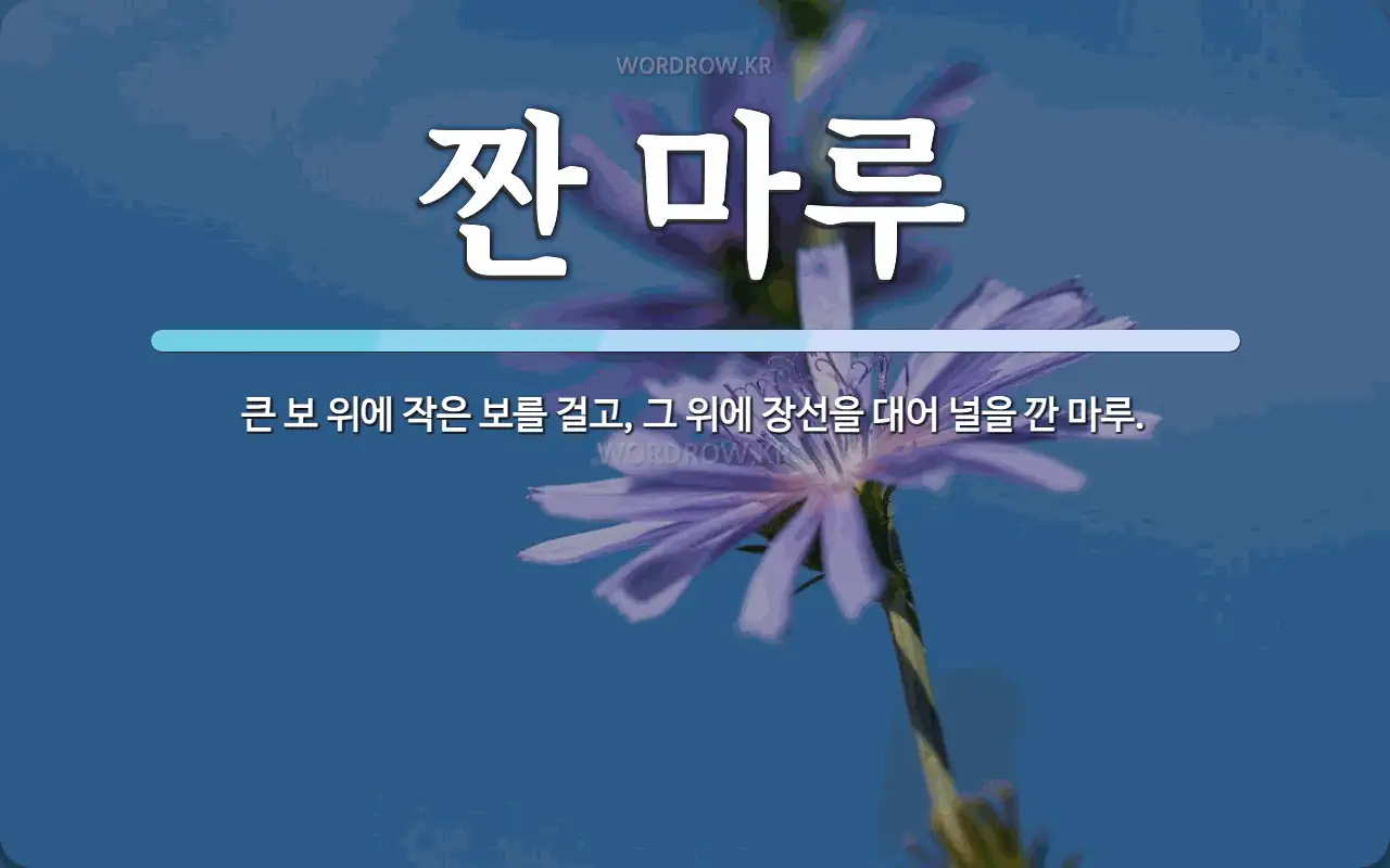 짠 마루 뜻 큰 보 위에 작은 보를 걸고 그 위에 장선을 대어 널을 깐 마루