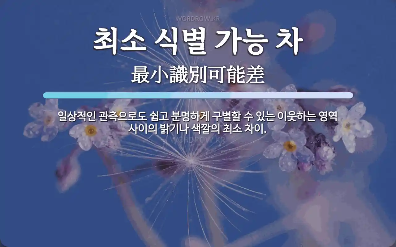 최소 식별 가능 차 뜻 일상적인 관측으로도 쉽고 분명하게 구별할 수 있는 이웃하는 영역 사이의 밝기나 색깔의 최소