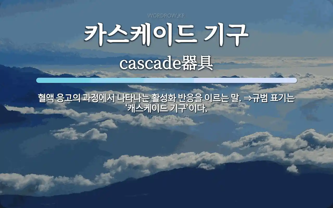 카스케이드 기구 뜻 혈액 응고의 과정에서 나타나는 활성화 반응을 이르는 말 ⇒규범 표기는 ‘캐스케이드 기구