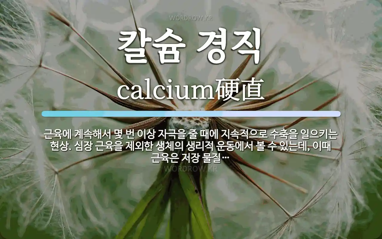 칼슘 경직 뜻 근육에 계속해서 몇 번 이상 자극을 줄 때에 지속적으로 수축을 일으키는 현상 심장 근육을