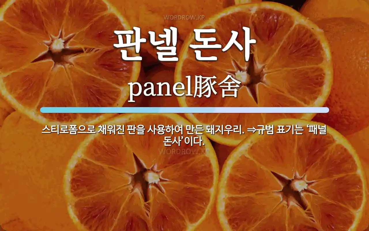 판넬 돈사 뜻 스티로폼으로 채워진 판을 사용하여 만든 돼지우리 ⇒규범 표기는 ‘패널 돈사이다