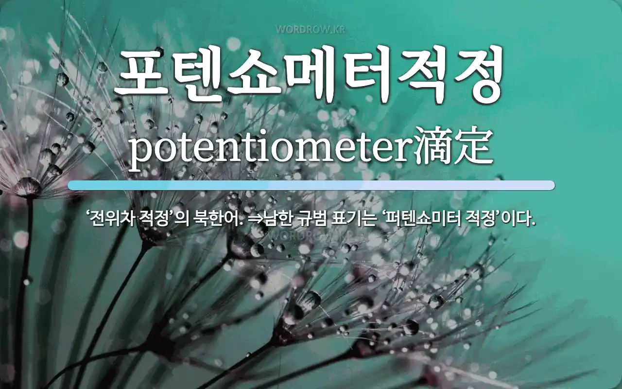 포텐쇼메터적정 뜻 ‘전위차 적정의 북한어 ⇒남한 규범 표기는 ‘퍼텐쇼미터 적정이다