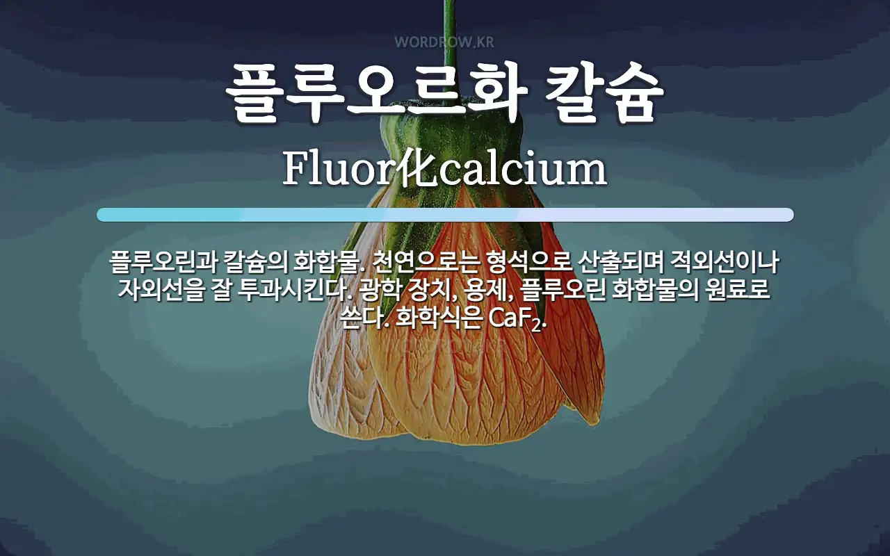 플루오르화 칼슘 뜻 플루오린과 칼슘의 화합물 천연으로는 형석으로 산출되며 적외선이나 자외선을 잘 투과시킨다