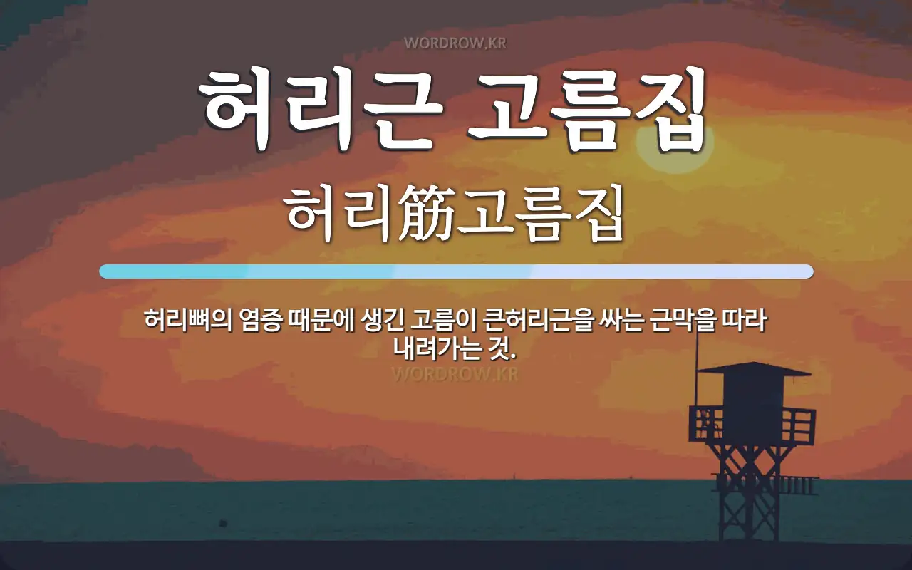 허리근 고름집 뜻 허리뼈의 염증 때문에 생긴 고름이 큰허리근을 싸는 근막을 따라 내려가는 것