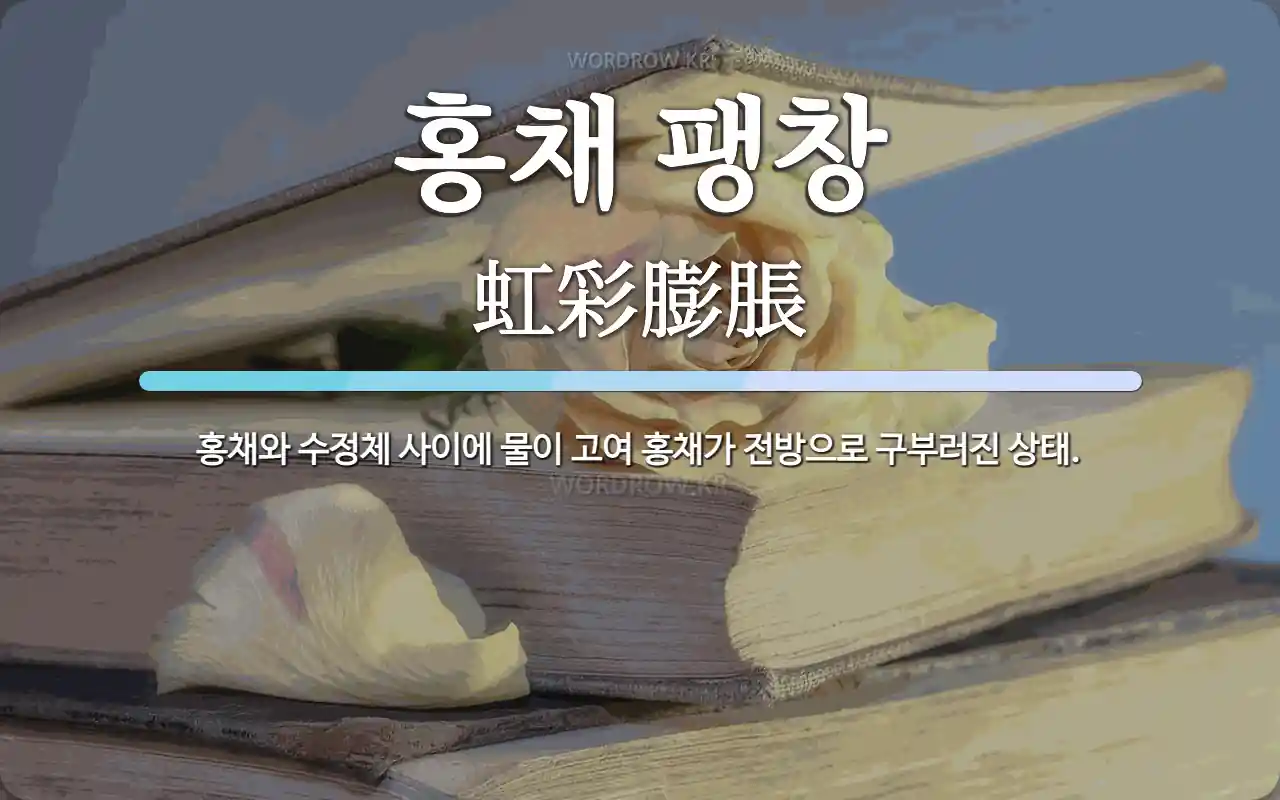 홍채 팽창 뜻 홍채와 수정체 사이에 물이 고여 홍채가 전방으로 구부러진 상태