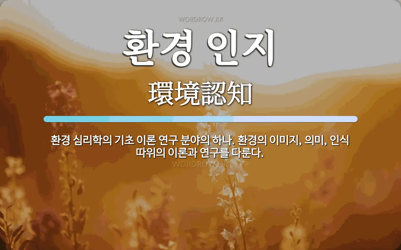 환경 인지 뜻 환경 심리학의 기초 이론 연구 분야의 하나 환경의 이미지 의미 인식 따위의 이론과 연
