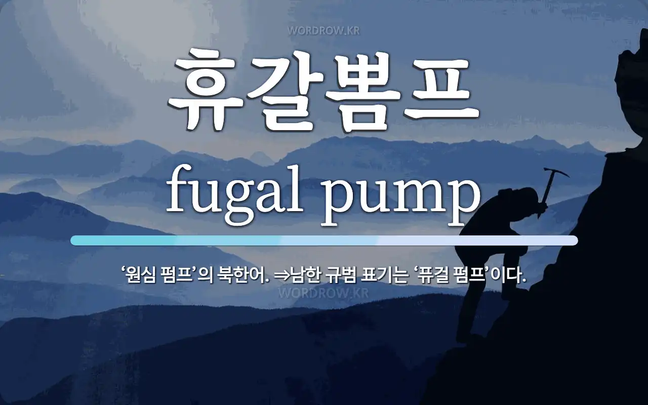 휴갈뽐프 뜻 ‘원심 펌프의 북한어 ⇒남한 규범 표기는 ‘퓨걸 펌프이다