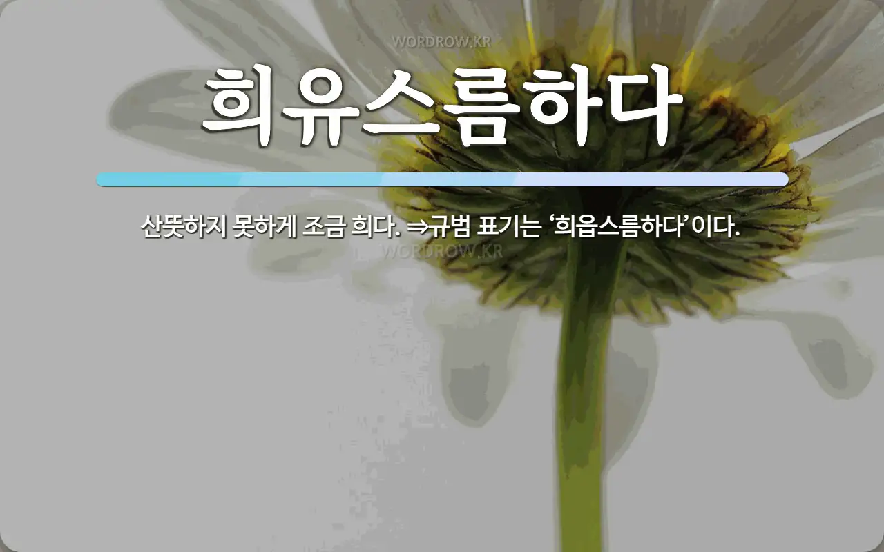 희유스름하다 뜻 산뜻하지 못하게 조금 희다 ⇒규범 표기는 ‘희읍스름하다이다