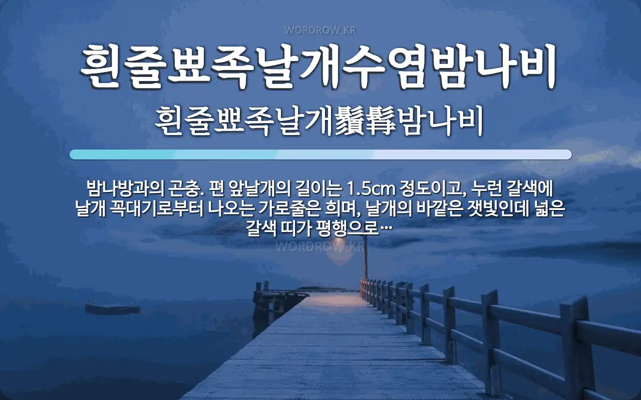 흰줄뾰족날개수염밤나비 뜻 밤나방과의 곤충 편 앞날개의 길이는 15cm 정도이고 누런 갈색에 날개 꼭대기로부터