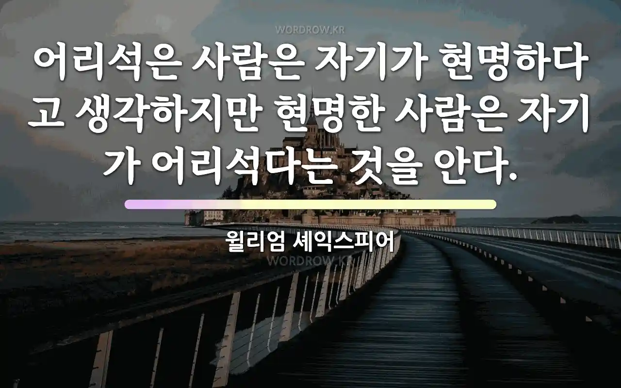어리석은 사람은 자기가 현명하다고 생각하지만 현명한 사람은 자기가 어리석다는 것을 안다 윌리엄 셰익스피어의 명언
